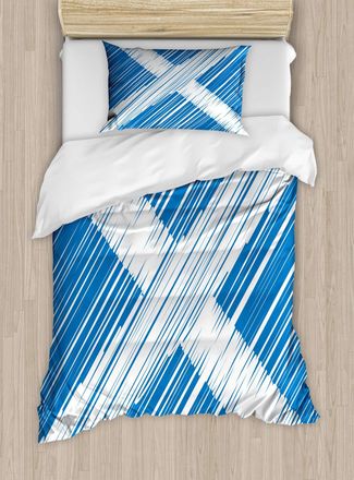 Abakuhaus Schottland Bettbezugs Set für Einzelbetten, Nationalflagge Gekritzeltes, Milbensicher Allergiker geeignet mit Kissenbezug, 130 x 200 cm,Kobaltblau Wei