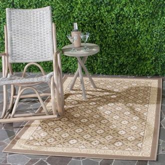 Safavieh Zeitgenössische Teppich für Wohnzimmer, Esszimmer, Schlafzimmer - Courtyard Collection, Kurzer Flor, Dunkles Beige und Beige, 122 X 170 cm