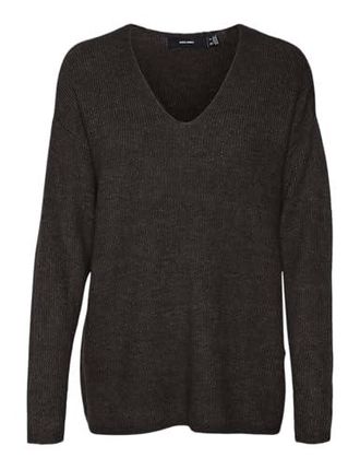 Vero Moda Vmcrewlefile Ls Noos Pull en Tricot &agrave; col en V pour Femme, G&acirc;teau au Chocolat - D&eacute;tails : m&eacute;lang&eacute;, XS