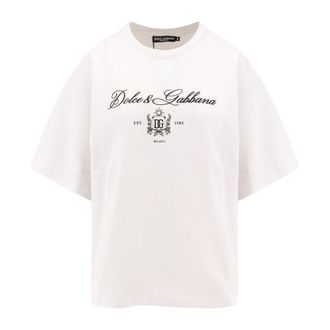 Dolce & Gabbana Femme, Tops, Blanc, Taille: 34 FR Monogram Rib-Coté T-Shirt Logo Print