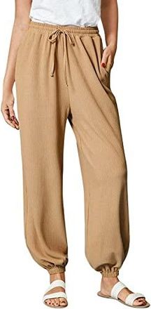 Generic Pantalon Leger ete Femme - Femmes Couleur Unie élastique Pied de Liaison décontracté Poche Sangle Pantalon Ample Femmes Pantalons décontractés Pantalo