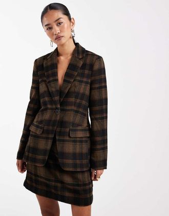 Vero Moda Flanell-Blazer in Schokobraun mit Karomuster, Kombiteil-Brown