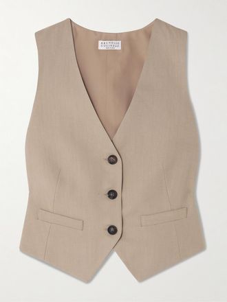 Brunello Cucinelli Gilet En Serge À Perles - Marron