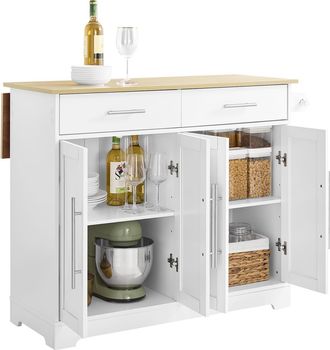 SoBuy K&uuml;cheninsel freistehend Servierwagen mit Rollen K&uuml;chenwagen mit ausziehbarer Arbeitsplatte und Schubladen Kitchen Island f&uuml;r Esszimmer, K&uuml;che, Fr&uuml;hst&uuml;