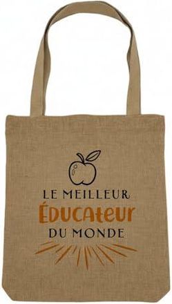 Fabulous Sac Shopping Tote Bag Aspect Lin - Le Meilleur Educateur du Monde Educateur Sp&eacute;cialis&eacute; - Sac de Courses Toile Epaisse 360g Beige Naturel Cabas Port&eacute; E