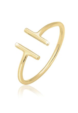 Elli PREMIUM Ring Damen Geo Statement Offen Stab in 375 Gelbgold