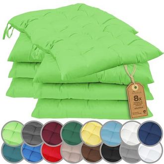 NatureMark Lot de 8 Galettes de Chaises avec Rubans 40x40 cm - Coussin de Chaise &Eacute;pais pour Int&eacute;rieur & Jardin - Couleur Vert Pomme