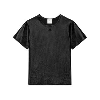 Courr&egrave;ges Logo-Patch Rundhals-T-Shirt - - Tops - Damen - Schwarzk - XS