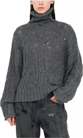 Liu Jo Femme, Pulls, Gris, Taille: 38 FR Polo-neck avec Pierres