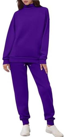 Generic Ensemble de jogging pour femme - Couleur unie - Sweat doux et pantalon de jogging - Deux pi&egrave;ces - Confortable - Pantalon large avec poches - Surv&ecirc;teme