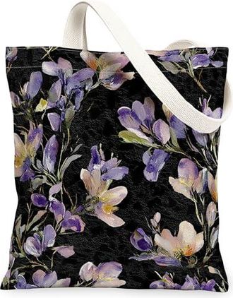 Generic Sac fourre-tout en toile Spring Freesias pour le shopping 33 x 38 cm, sac d&eacute;picerie r&eacute;utilisable vintage pour femme, motif floral de voyage, d&eacute;coratio
