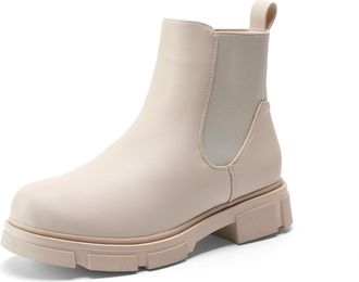 Dream Pairs Stiefeletten Damen Chelsea Boots Damen Ankle Boots Gefüttert mit Kunstfellmaterial für Wärme und Komfort,Size 40,Beige,DWEMAB2501