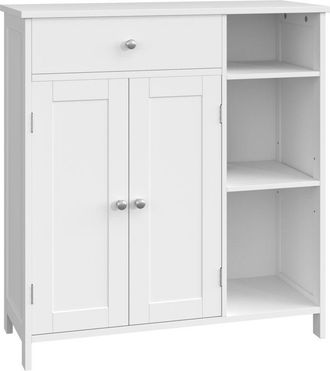 Vasagle Armoire de Rangement Salle de Bain, avec Tiroir et 2 Portes, Meuble de Salle de Bain, 3 Compartiments, &Eacute;tag&egrave;res R&eacute;glables, Blanc