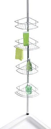 WENKO Teleskop-Eckregal Mod. Dolcedo gl&auml;nzend, klemmbares Badregal mit 4 Ablagen f&uuml;r Shampoo, Duschgel & Co., platzsparendes Duschregal aus rostfreiem Edels