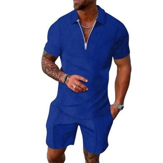 Generic Homme Surv&ecirc;tement de Sport T-Shirt &agrave; Manches Courtes Fermeture &eacute;clair et Short Ensemble, Costume Deux Pi&egrave;ces &agrave; Rayures pour Hommes,Couleur Unie Joggin