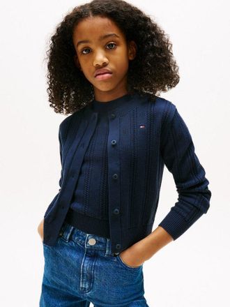 Tommy Hilfiger Strickjacke POINTELLE CARDIGAN LS f&uuml;r Kinder bis 16 Jahre, mit s&uuml;&szlig;em Muster