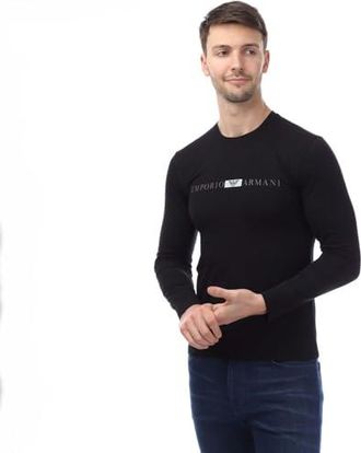 Emporio Armani t-Shirt Homme Manches Longues col Rond avec Logo en Coton Biologique Article 111984 4F525, 00020 Nero - Black, M