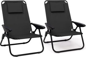IDMarket Set mit 2 faltbaren Strandst&uuml;hlen - Gartensessel, neigbar, Rucksack, schwarz und schwarzes Gewebe