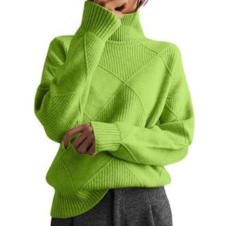 Generic Pull surdimensionn&eacute; c&ocirc;tel&eacute; uni &agrave; col roul&eacute; pour femme, d&eacute;contract&eacute;, &eacute;l&eacute;gant, confortable, haut dautomne et dhiver, coupe ample, doux et chaud, tricot 