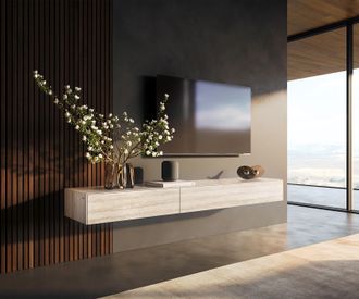 DELIFE Lowboard Cuor 200 cm Keramik Laminam Travertino Bianco Creme-Wei&szlig; 1 Klappe 1 Schubfach Schwebend, Lowboards