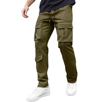 Generic Pantalon de jogging pour homme - Couleur unie - Avec poches &agrave; cordon de serrage et jambe droite, vert, XXL