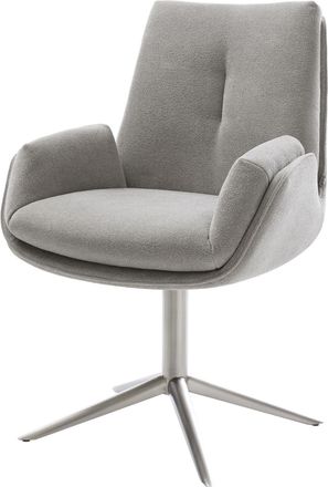 DELIFE Esszimmerstuhl Clea-Flex Fu&szlig;kreuz Edelstahl Strukturstoff Soft Grau 360&deg; drehbar Wippfunktion