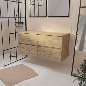Aurlane meuble de salle de bains 120 cm à tiroirs avec plan finition chêne naturel - timber