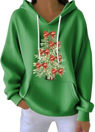 Generic Sweat à capuche de Noël à manches longues pour femme, surdimensionné, tendance, à manches longues, décontracté pour entraînement, fête, cadeaux de Noë