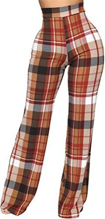 Onsoyours Pantalon à Carreaux pour Femme Taille Elastique Pantalon Legging pour Femme Pantalon de Yoga avec Imprimé De Sport Décontracté B Vin Rouge XL