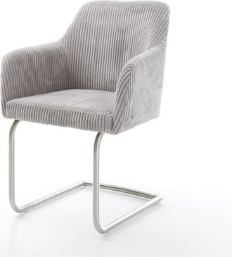 DELIFE Freischwinger Greg-Flex Cord Silbergrau Freischwinger rund Edelstahl Taschenfederkern, Esszimmerstühle