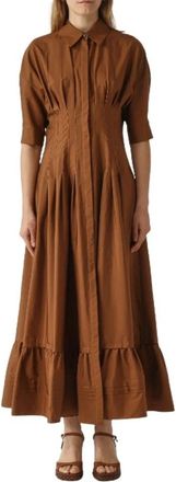 Max Mara Femme, Robes, Brun, Taille: 38 FR Robe en coton &agrave; manches courtes
