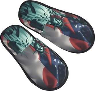 Generic Drapeau De La Statue De La Libert&eacute; Unisexe Pantoufles Peluche Slippers Antid&eacute;rapantes Chaussons Pour Maison Hiver Int&eacute;rieur L