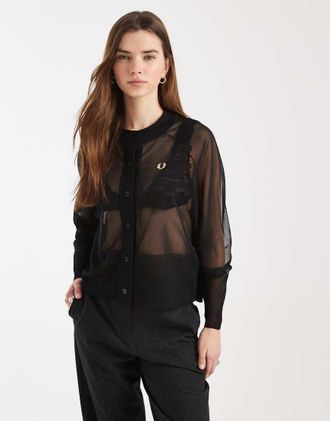 Fred Perry Transparente Strickjacke in Schwarz mit Logo