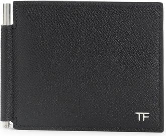 Tom Ford Femme, Accessoires, Noir, Taille: ONE Size Small Grain Calf T Line Money Clip Wallet
