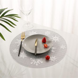Railonch Platzdeckchen Weihnachten set, Rund Schneeflocken Platzset Abwaschbar Tischsets Weihnachten, Weihnachts Tischsets PVC tischmatte f&uuml;r Weihnachten Deko 