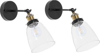 Beliani Industrielle Wandlampe 2er Set Metall/Glas schwarz Lovat