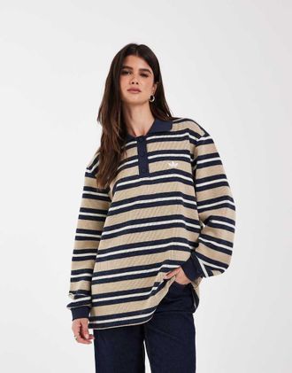adidas Originals top polo ray&eacute; de rugby bleu marine
