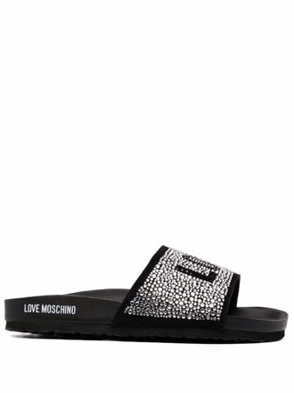 Love Moschino sandales en cuir &agrave; ornements de strass - Noir