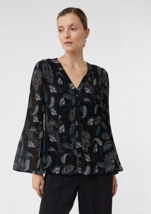 Comma Langarmbluse Bluse Bluse mit ausgestelltem Saum und Allover-Muster