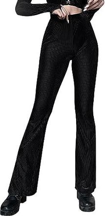 Feoya Pantalon Noir Femmes Slim Fit Flared Pant Vintage Imprim&eacute; Long Pantalon &Eacute;vas&eacute; Taille Haute Creux ray&eacute; Dentelle Bell Bottoms, Noir 3, L