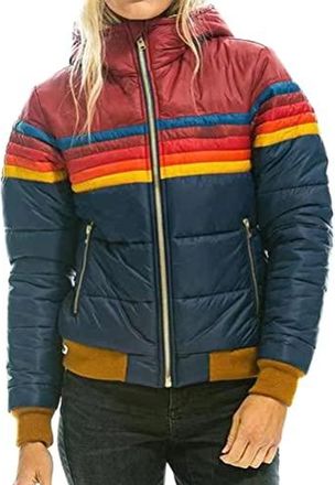 TOMWELL Manteau Imprimé Femme Capuche Blouson Femme Veste Chaude dhiver pour Femmes Zippé Manteau éPaissir Veste Outercoat Blousons en Coton avec Fermeture à 