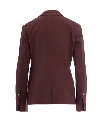 Pinko Womens Linen Jacket Freda Brown Earth X Plants Shell