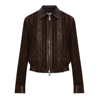 Versace Greca-gepr&auml;gtes Leder- und Wildlederjacke - - Jackets - Damen - Braun - M