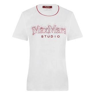 Max Mara Baumwoll-T-Shirt mit Logo - - Tops - Damen - Wei&szlig; - M