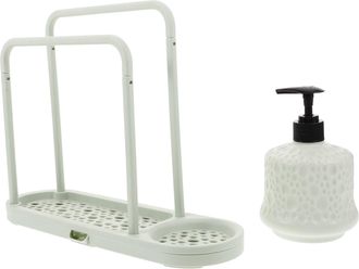 Artibetter Kunststoff Abtropfgestell mit Schneller Wasserableitung Spülschwamm und Seifenhalter Praktischer Küchenorganizer für Spültuch und Reinigungszubehör Ro