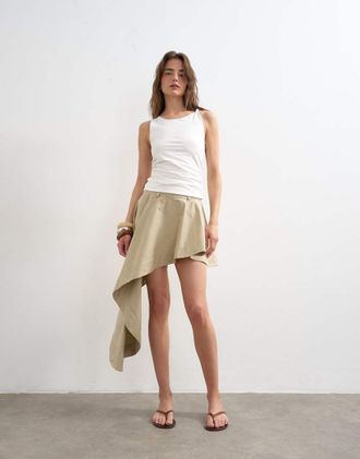 Topshop Asymmetrischer Minirock in Steinbeige-Keine Farbe