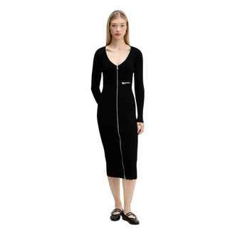 Karl Lagerfeld Rei&szlig;verschluss Midi Strickkleid - - Dresses - Damen - Schwarzk - S