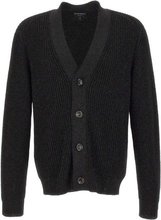 Emporio Armani Homme, Pulls, Noir, Taille: M Cardigan en maille lurex à demi-côtes anglaises