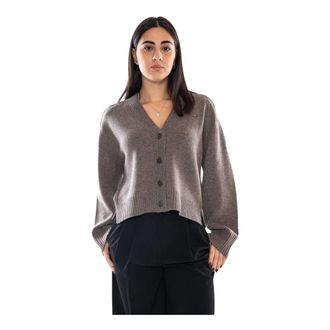 Tommy Hilfiger Cardigan doux en laine &agrave; col en V et boutons - Femme - Pulls - Brun - Taille: 36 FR