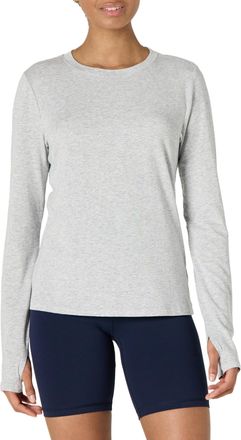 Amazon Essentials Damen Active Soft Cotton Leichtes Yoga-Workout-T-Shirt mit Rundhalsausschnitt und Langen Ärmeln, Regular Fit, Hellgrau Meliert, XXL